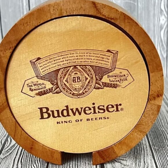 Dining | Budweiser Beer Collectible Set Of 4 3 12 Wooden Coasters ...